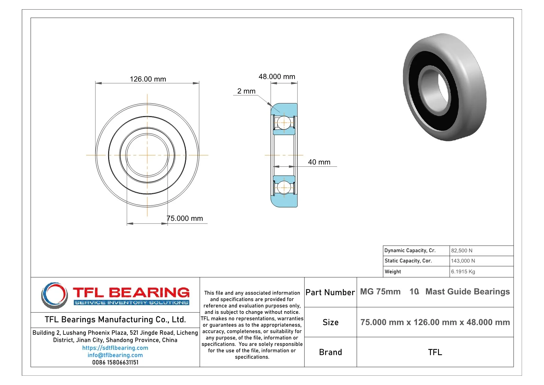 Mast Guide Bearings MG 75mm‑10 - TFL