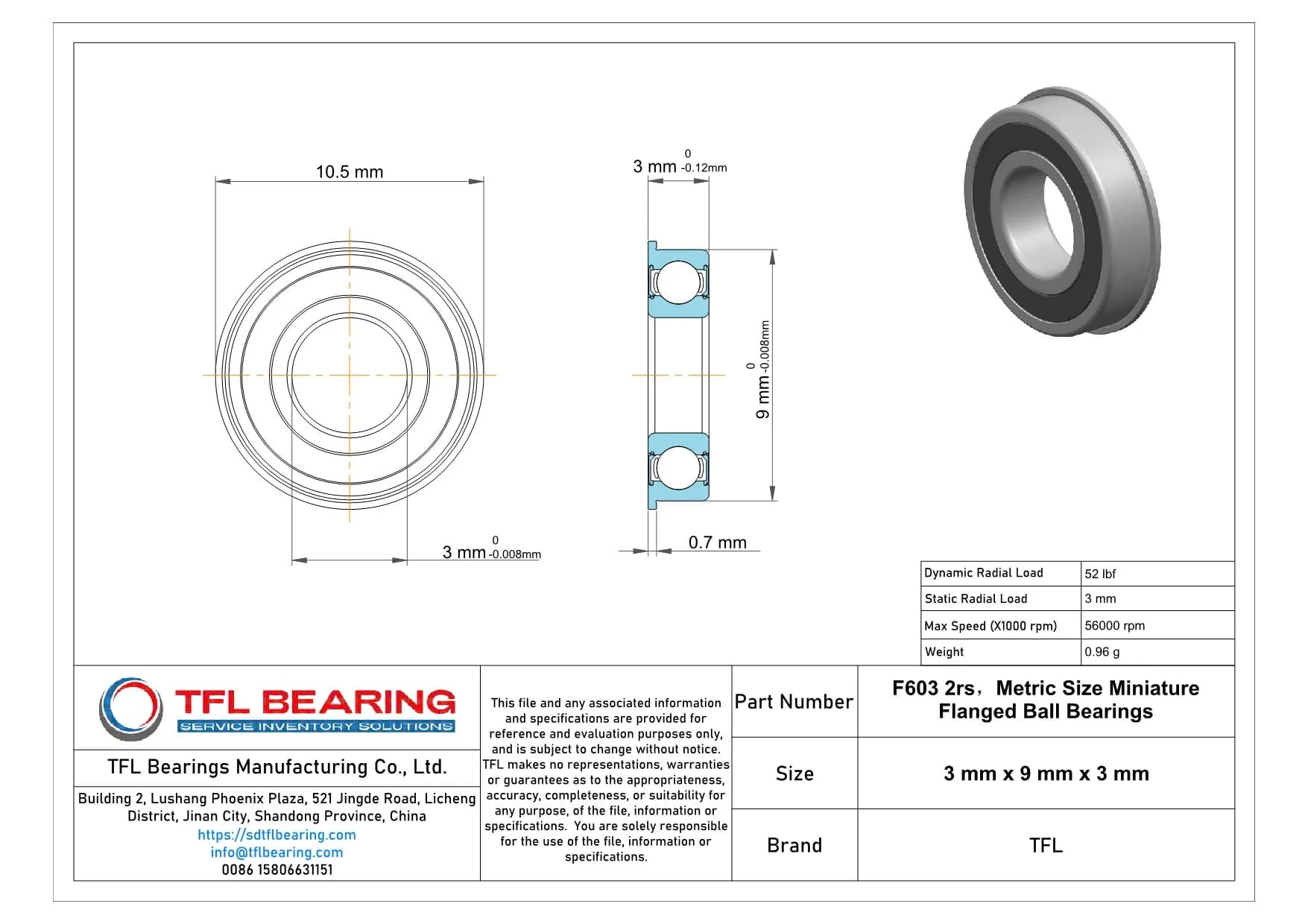 Metric Size Miniature Flanged Ball Bearings F603 2rs - TFL
