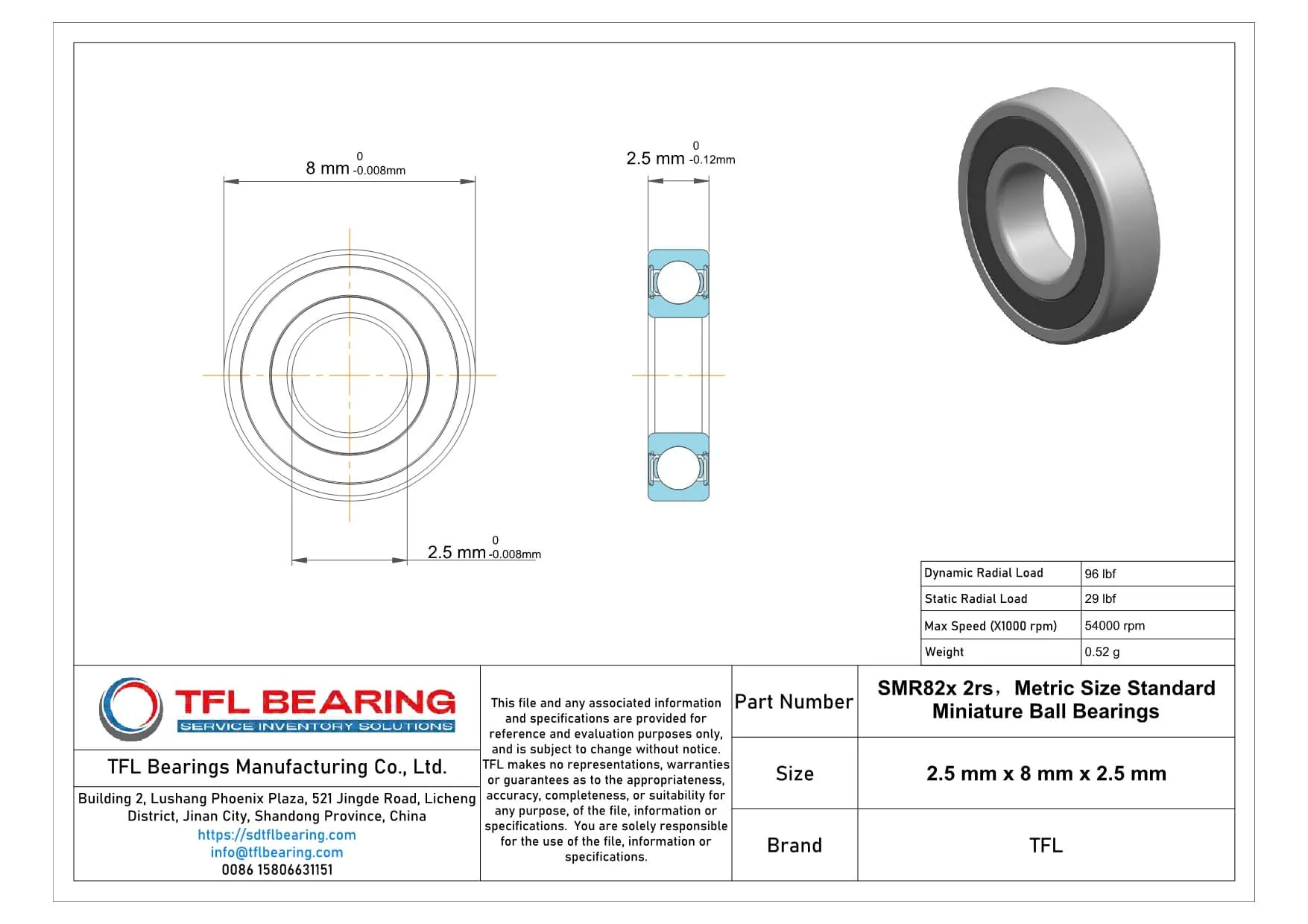 Metric Size Standard Miniature Ball Bearings SMR82x 2rs - TFL